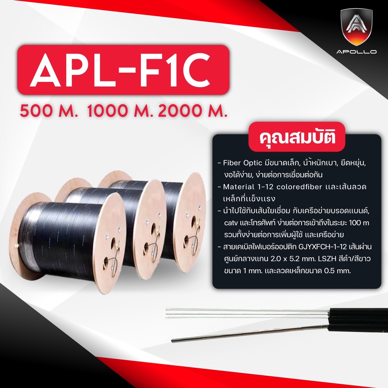 Apollo Fiber Optic FTTH1CORE 500M 1000M 2000M 500M - รับติดตั้งกล้องวงจรปิดและโซล่าเซลล์ - ดู ...